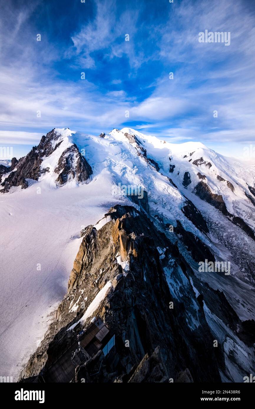 View from Aiguille du Midi of the Géant Glacier and the summits of Mont Blanc du Tacul, Mont ...