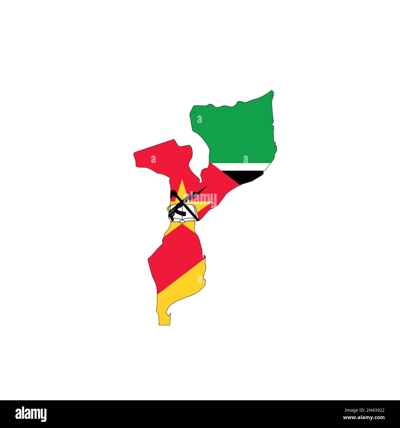 Mozambique - national flag in a shape of country map silhouette with ...