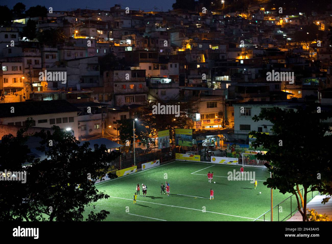 Residents of the Morro da Mineira favela play in the newly installed ...