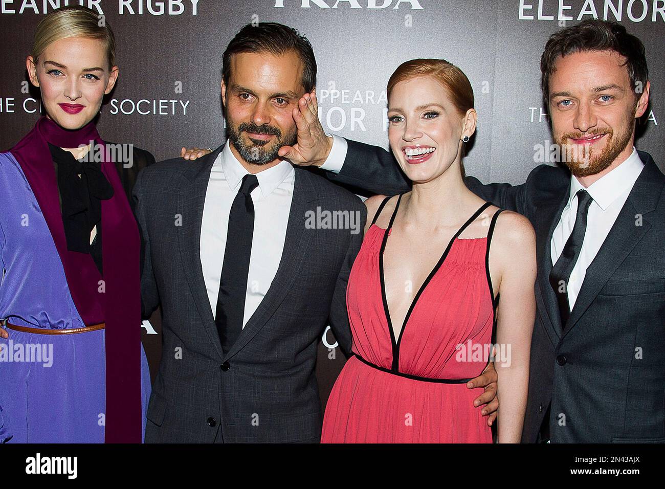 Jess Weixler, from left, Ned Benson, James McAvoy and Jessica Chastain ...