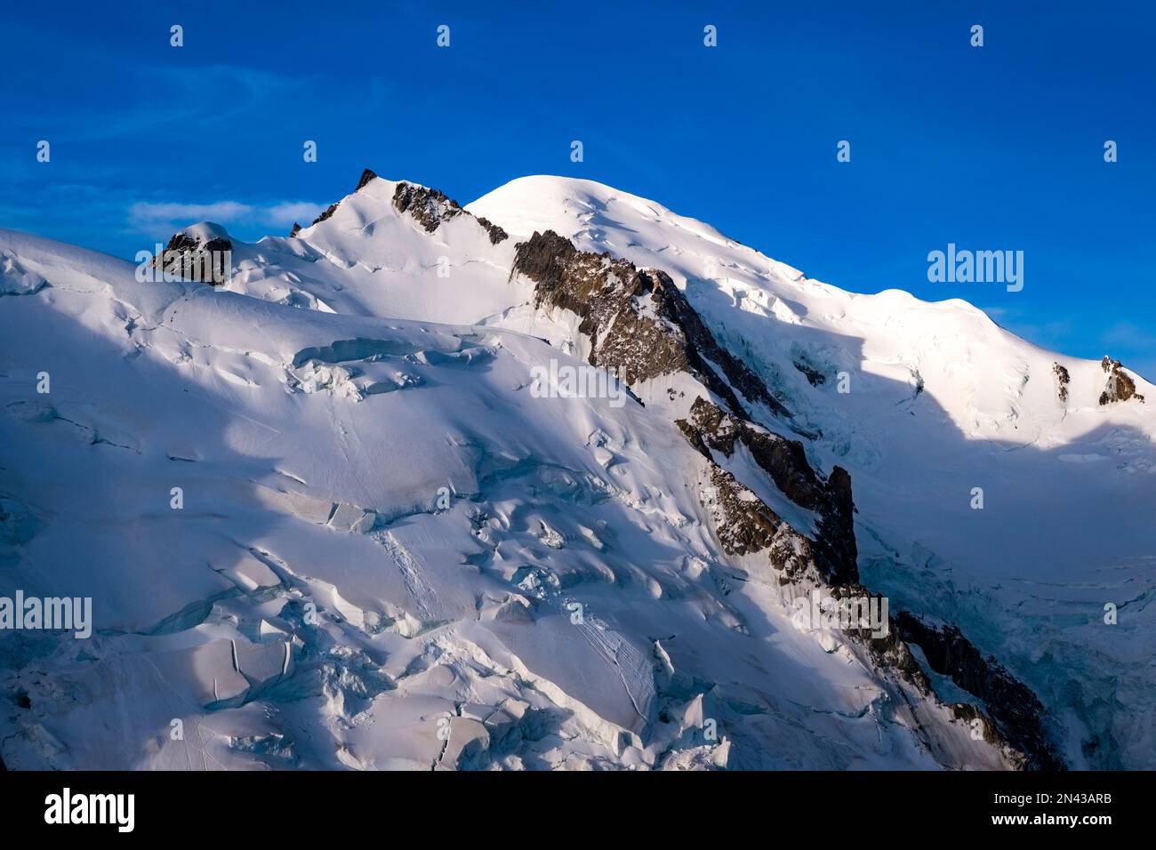 View from Aiguille du Midi of the glacier of Mont Blanc du Tacul and the summits of Mont Maudit ...