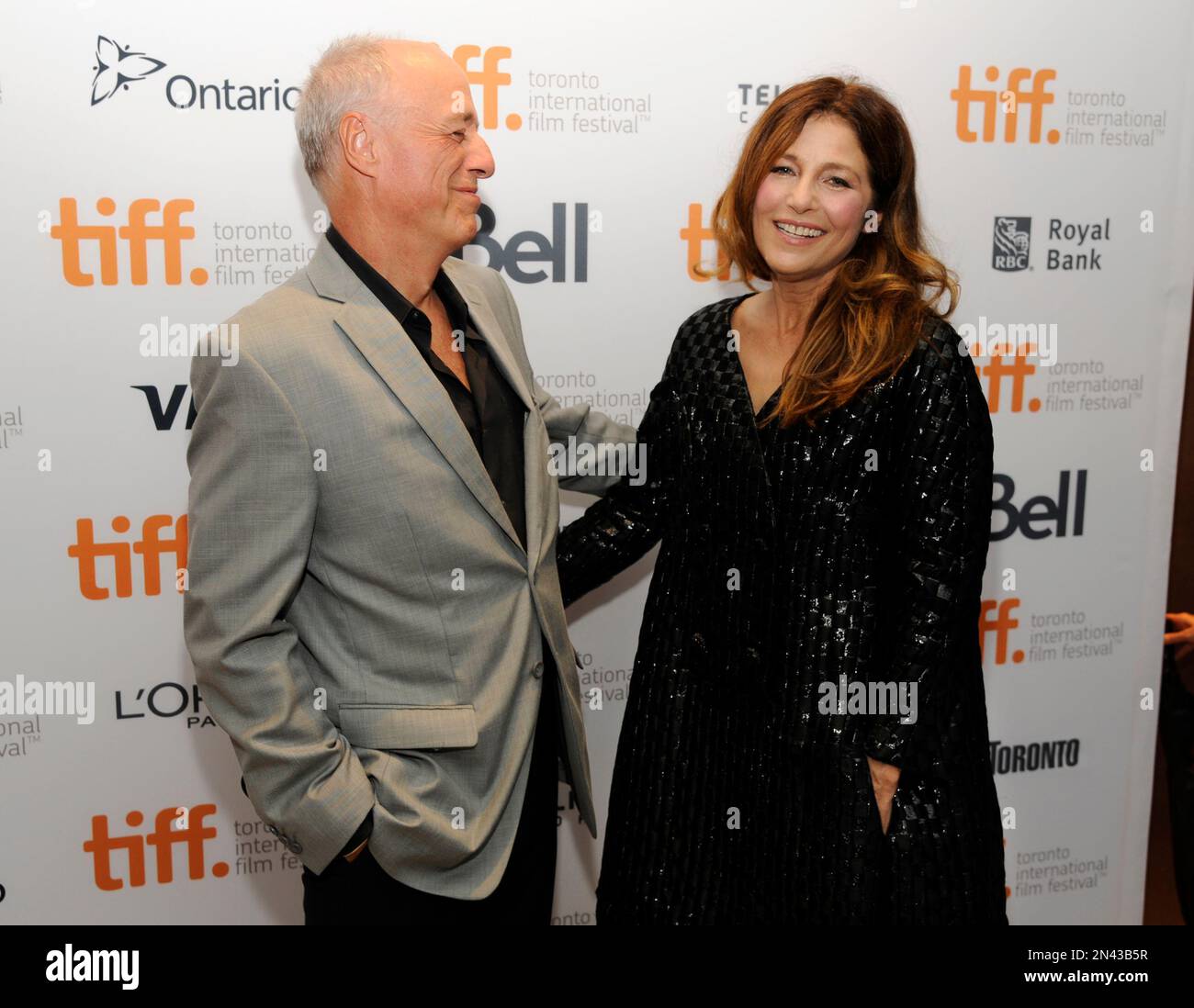 Catherine Keener, right, a cast member in "Elephant Song," is greeted ...