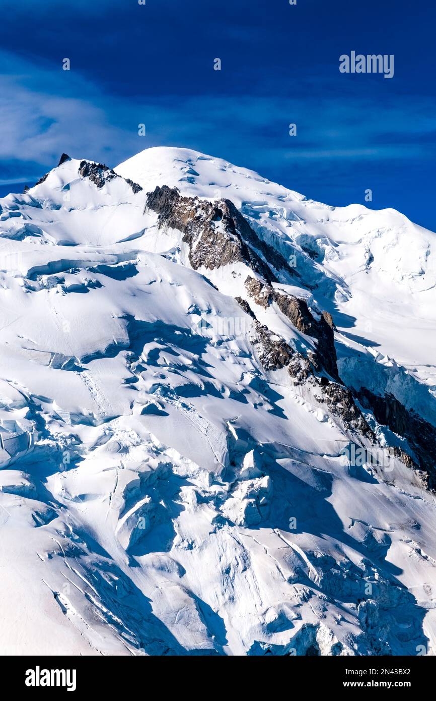 View from Aiguille du Midi of the glacier of Mont Blanc du Tacul and the summits of Mont Maudit ...