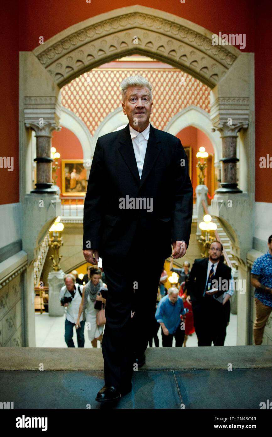 David Lynch walks during a press preview to the gallery space ...