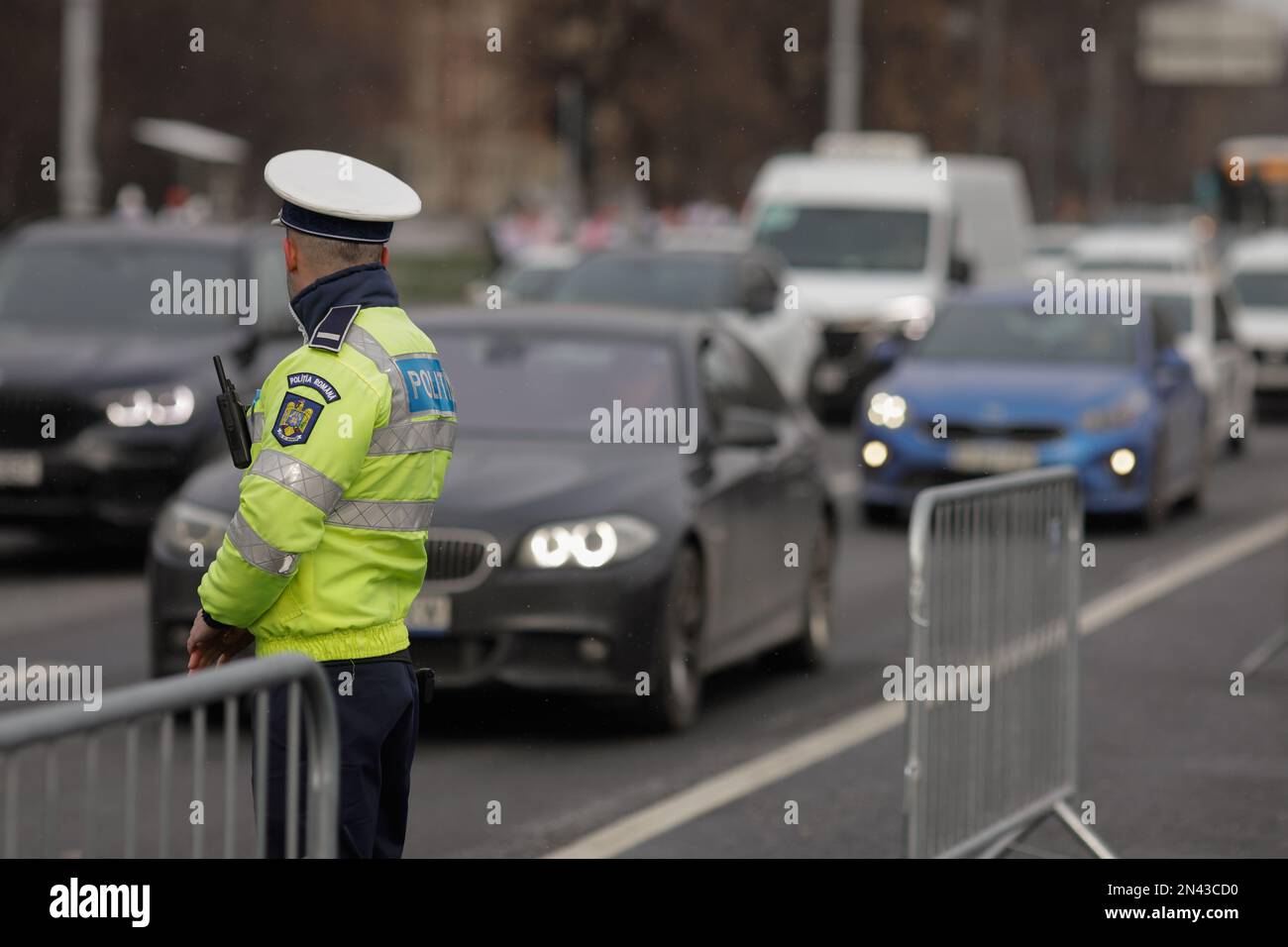 Bucharest, Romania - February 8, 2023: Romanian road police officer in ...