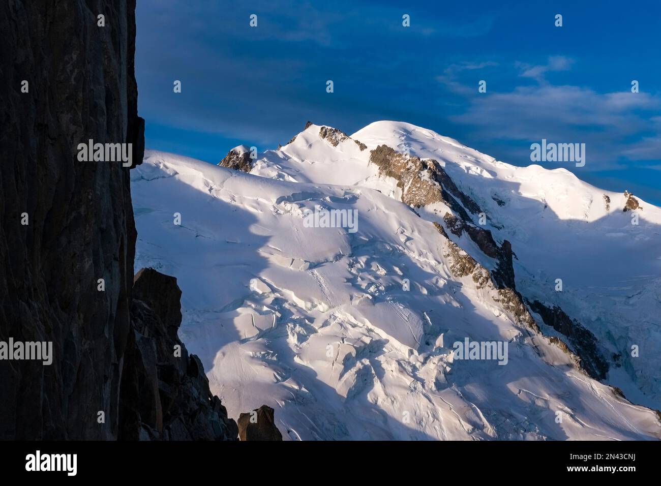 View from Aiguille du Midi of the glacier of Mont Blanc du Tacul and the summits of Mont Maudit ...
