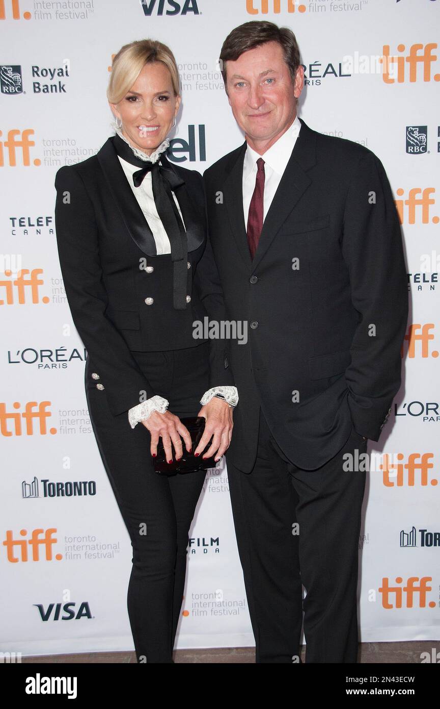 Wayne Gretzky, right, and his wife Janet Jones seen at the premiere of ...