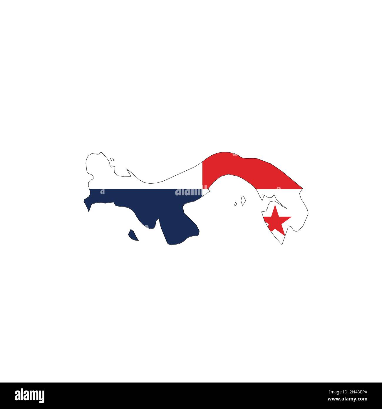 Panama - national flag in a shape of country map silhouette with thin black outline. Simple flat ...
