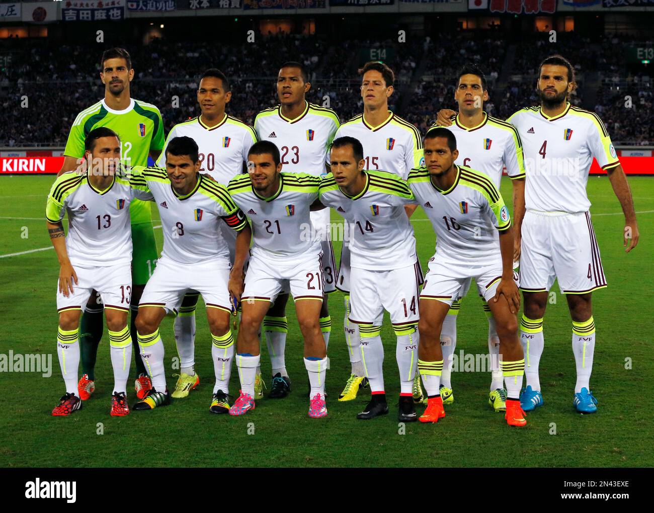 Venezuela's players pose for a group photo before an international ...
