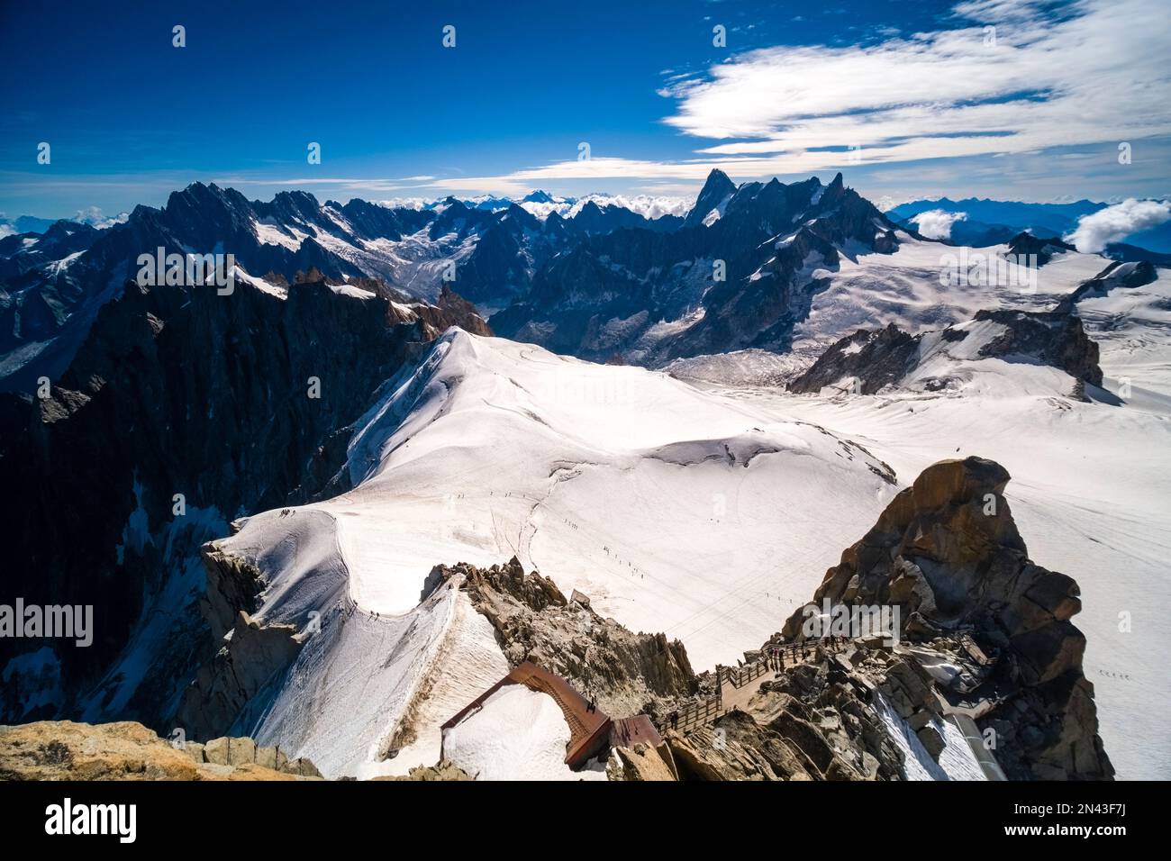 View from Aiguille du Midi of the Géant Glacier and the peaks of the ...