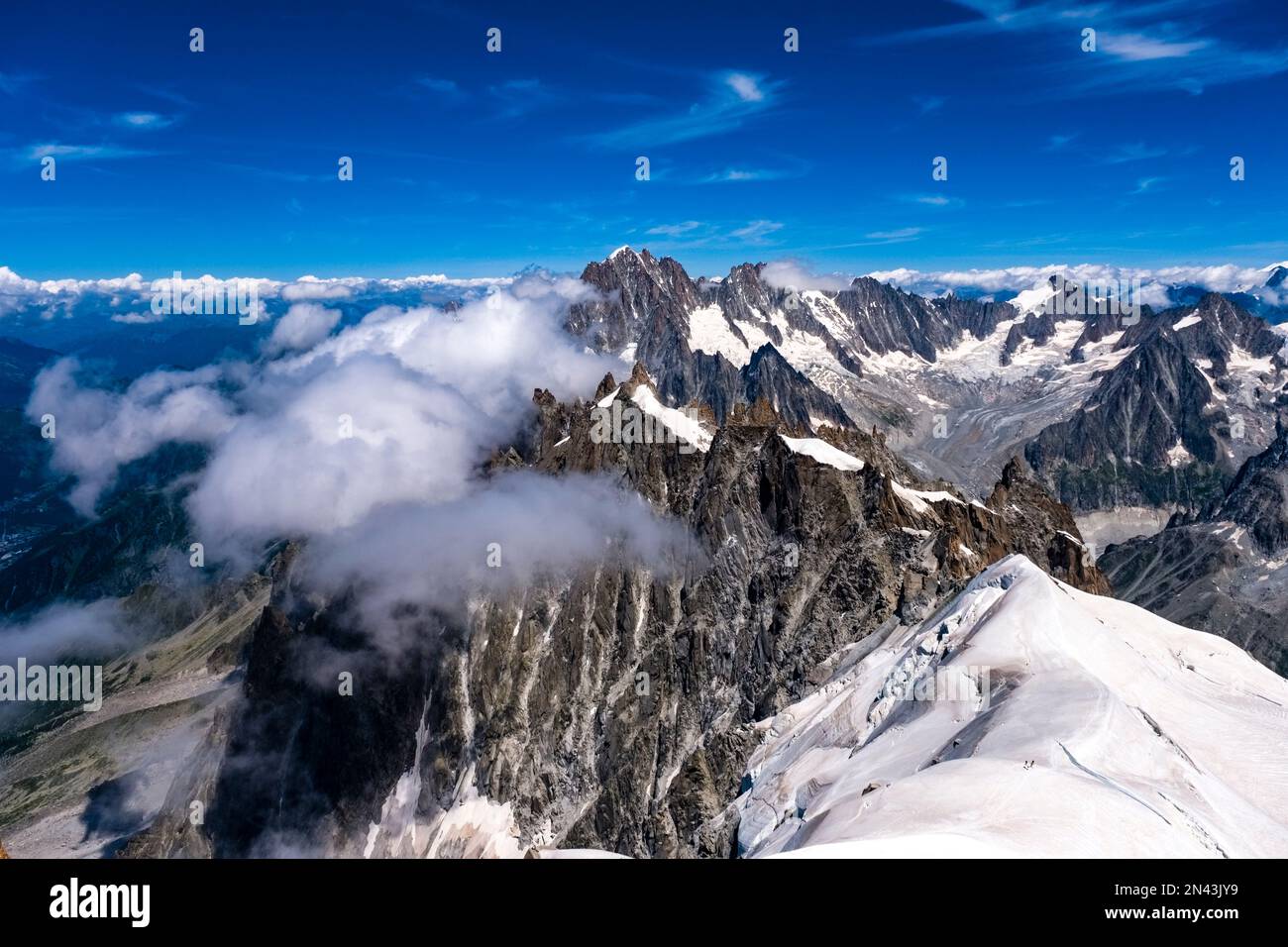 View from Aiguille du Midi of the Géant Glacier and the peaks of the ...