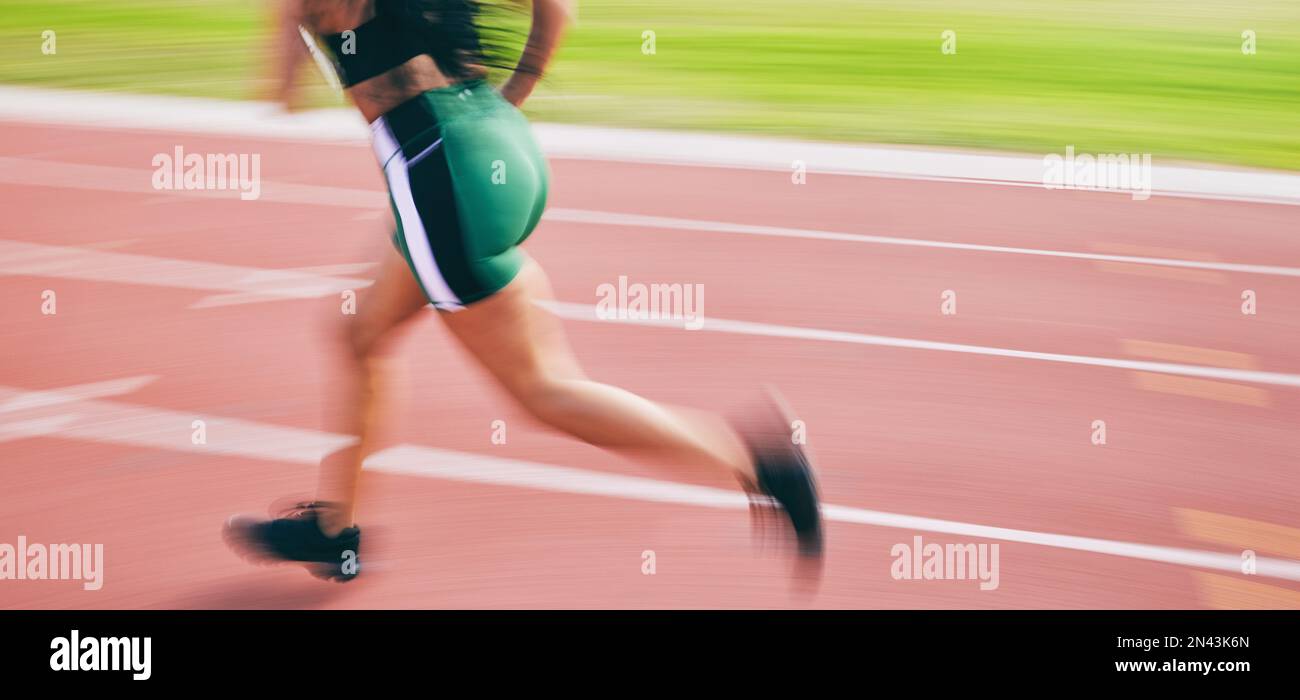 Black woman, running and legs in athletics for sports training, cross ...