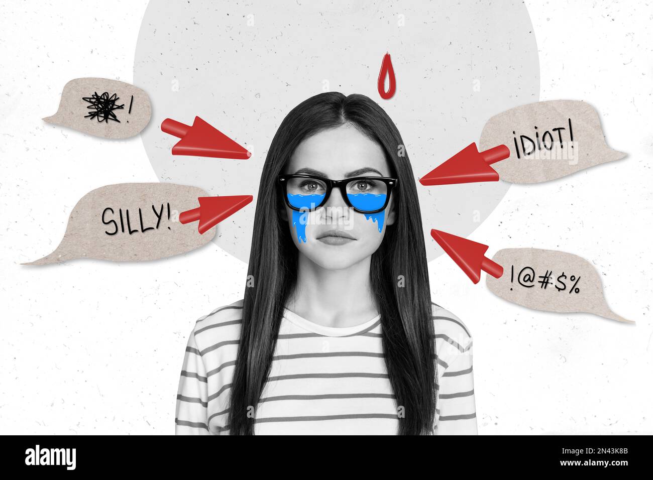 Creative photo 3d collage illustration of sad unhappy young woman ...