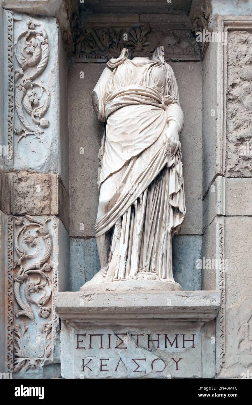 Ancient roman statue of Episteme, Library of Celsus, Ephesus, Turkey ...