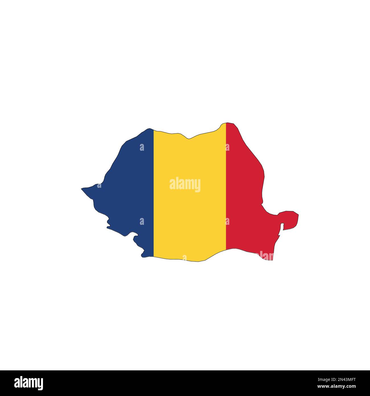 Romania - national flag in a shape of country map silhouette with thin ...