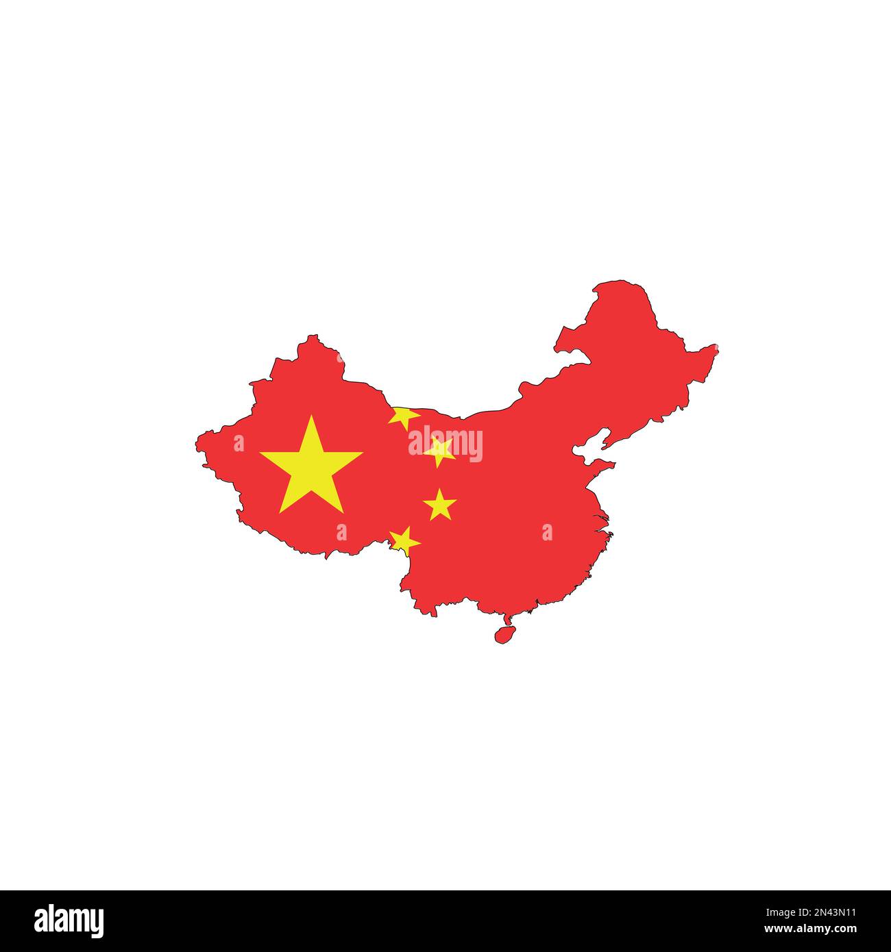 China - national flag in a shape of country map silhouette with thin ...