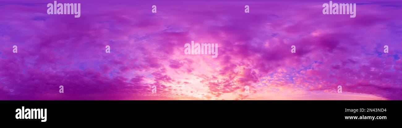 Viva magenta sunset sky panorama with pink Cumulus clouds. Seamless hdr ...