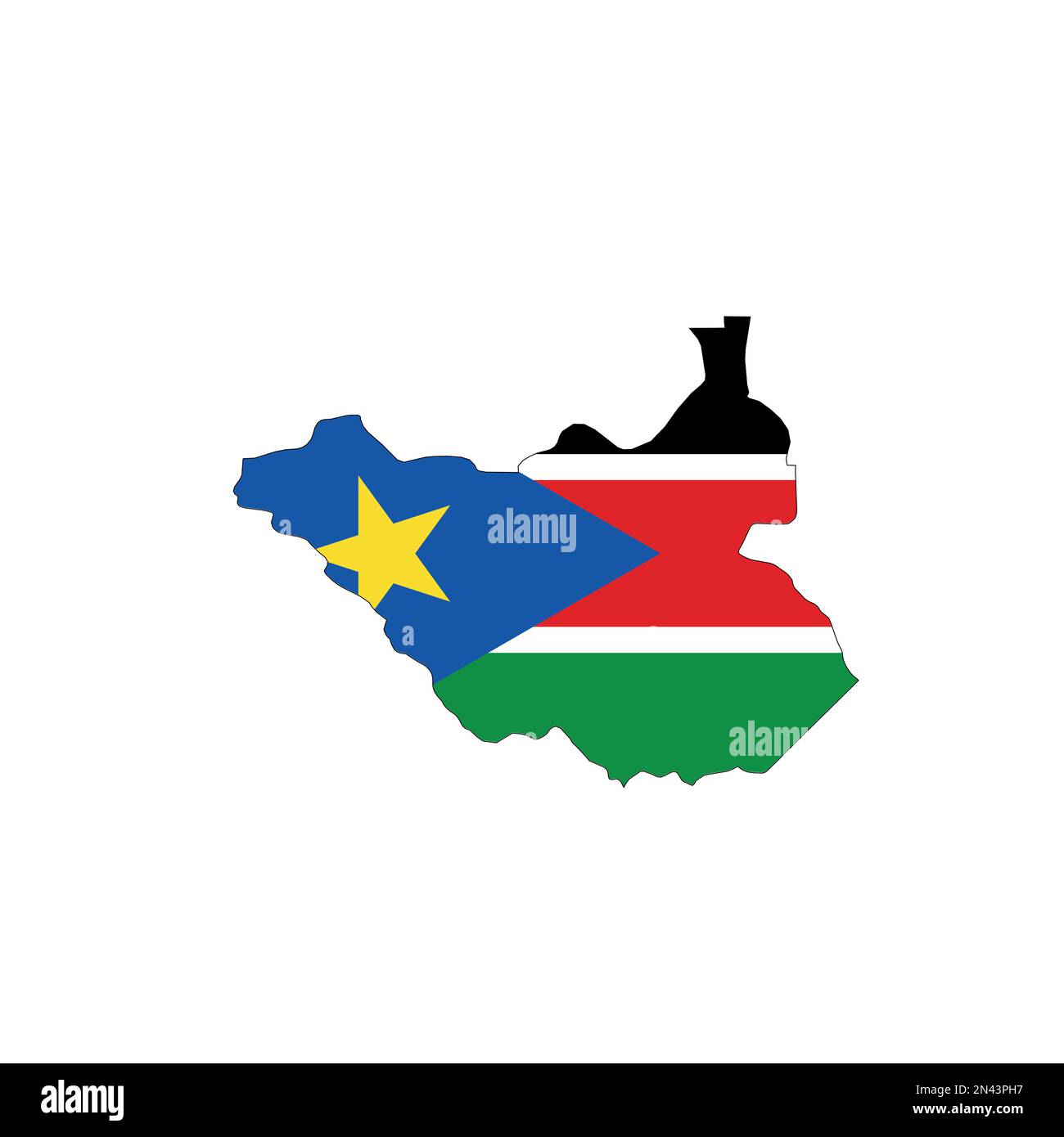 South Sudan - national flag in a shape of country map silhouette with ...