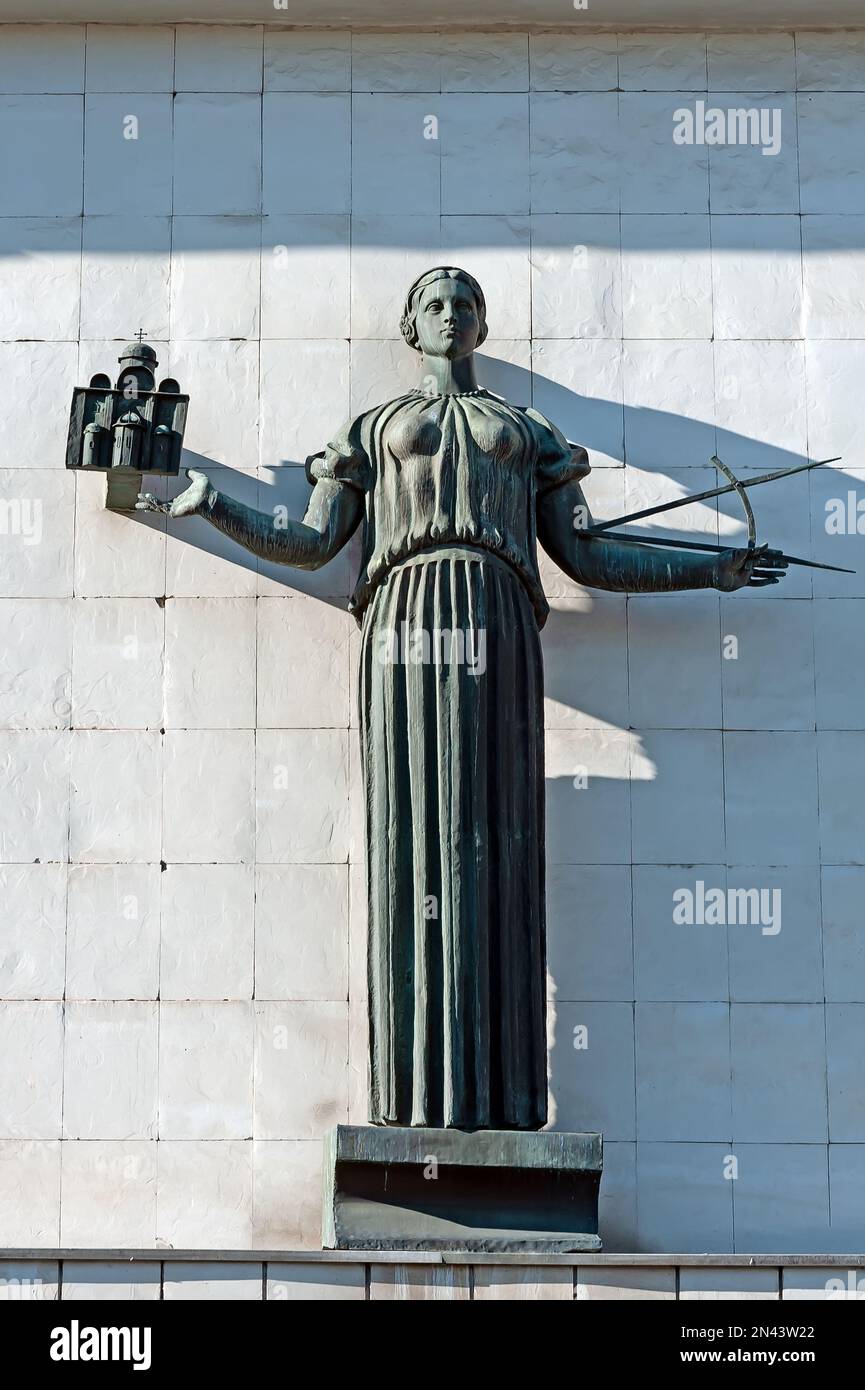 Allegoric woman sculpture with mockup and drawing tool on the old ...