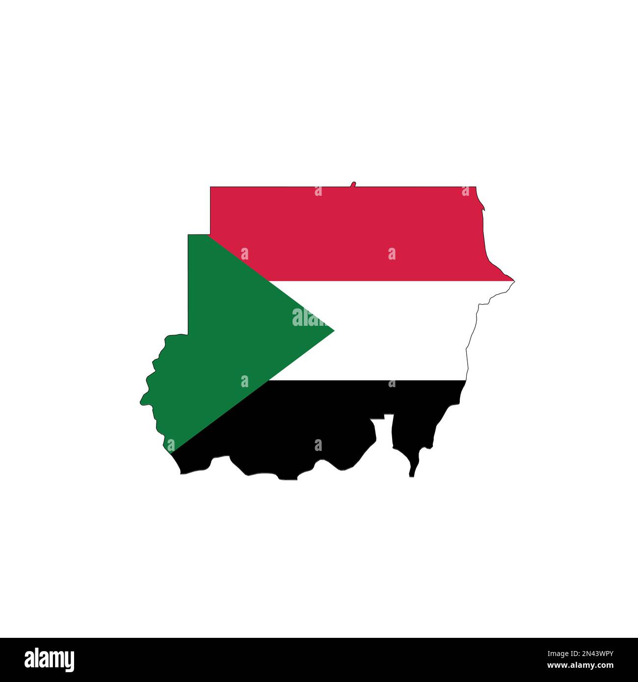 Sudan - national flag in a shape of country map silhouette with thin ...