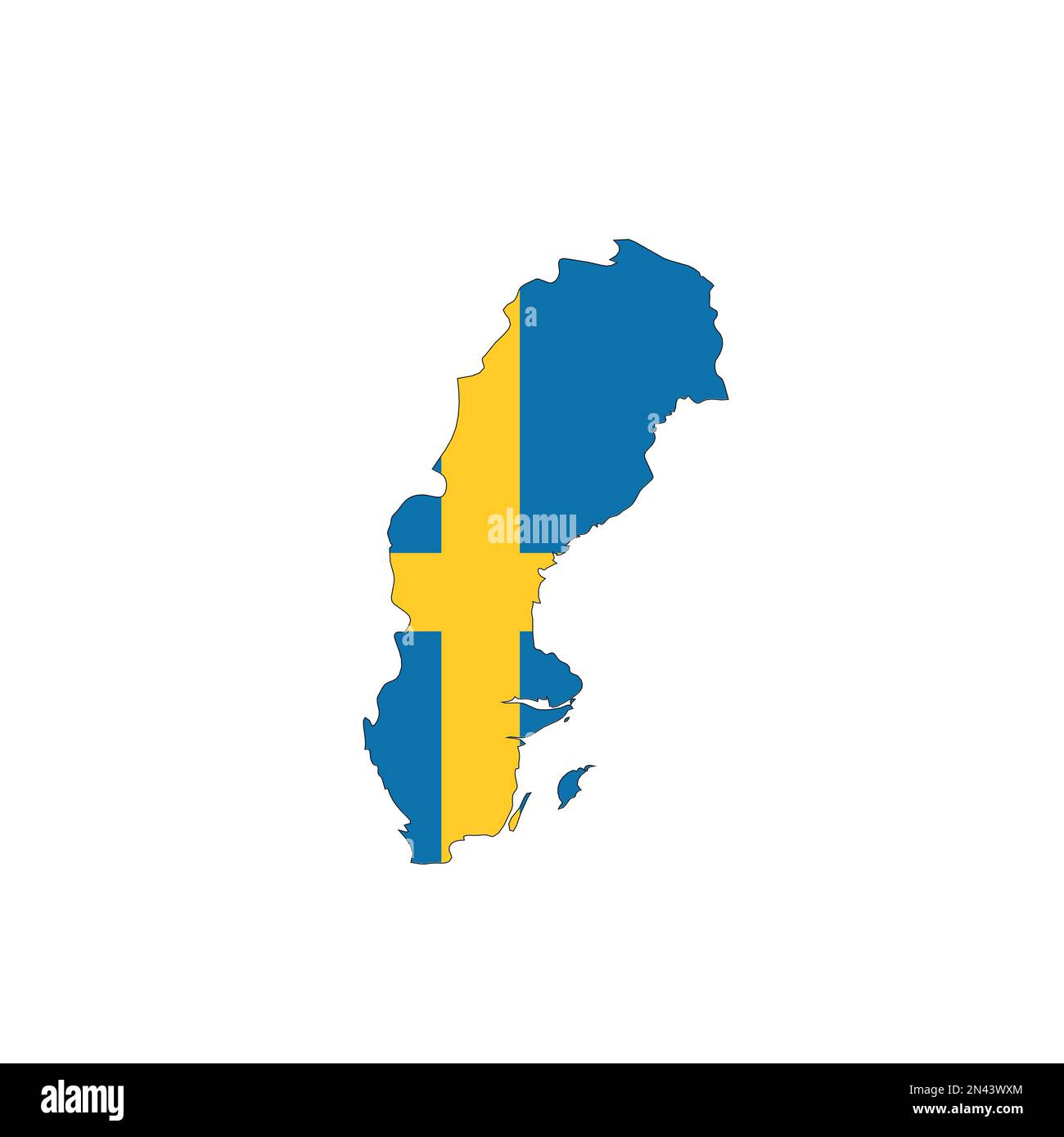 Sweden - national flag in a shape of country map silhouette with thin ...