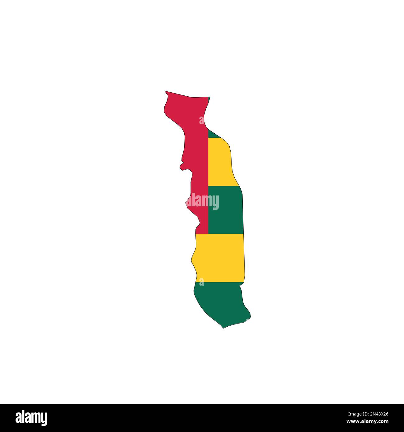 Togo - national flag in a shape of country map silhouette with thin ...
