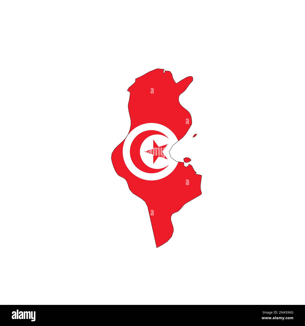 Tunisia National Flag In A Shape Of Country Map Silhouette With Thin