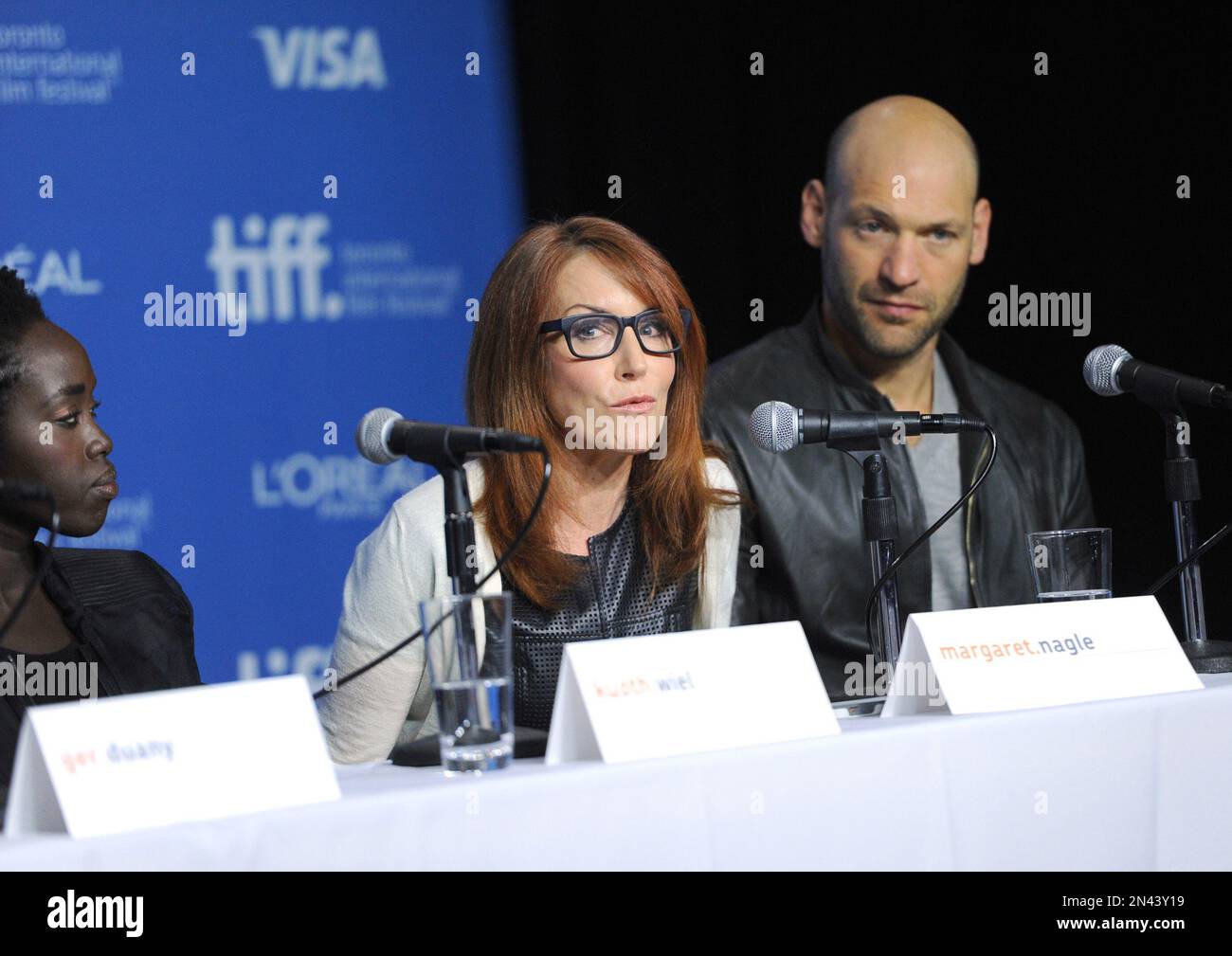 Kuoth Wiel and from left, Margaret Nagle and Corey Stoll attend the ...