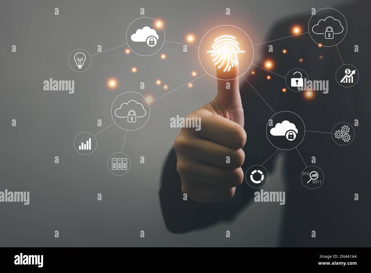 Login to secure system by fingerprint scan to access protected network service data with ...