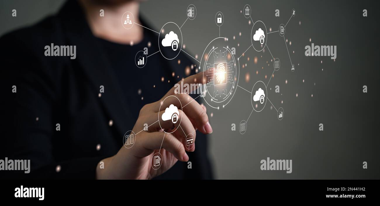 Login to secure system by fingerprint scan to access protected network service data with ...