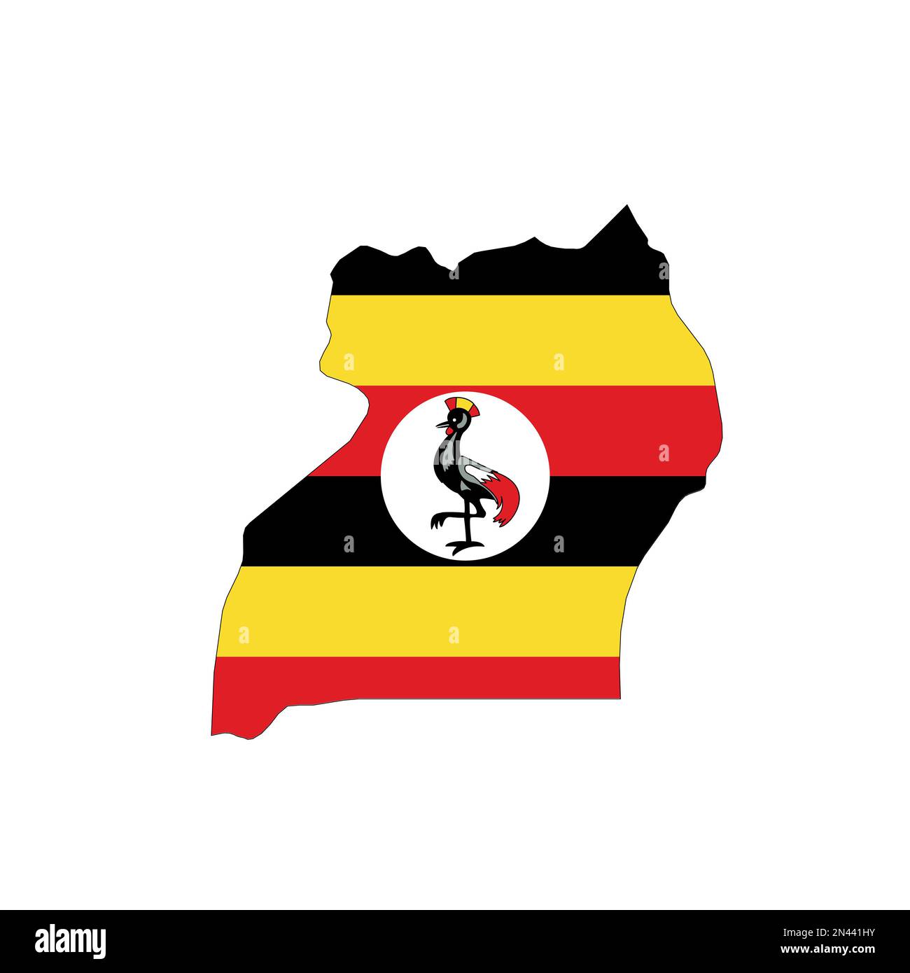 Uganda - national flag in a shape of country map silhouette with thin ...