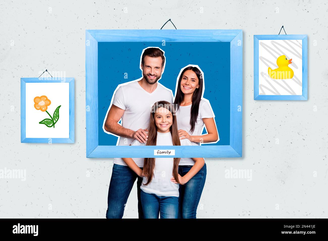 Magazine creative poster collage of three people happy family make ...