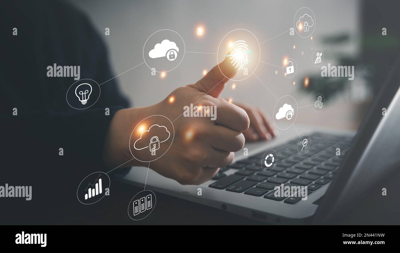 Login to secure system by fingerprint scan to access protected network service data with ...