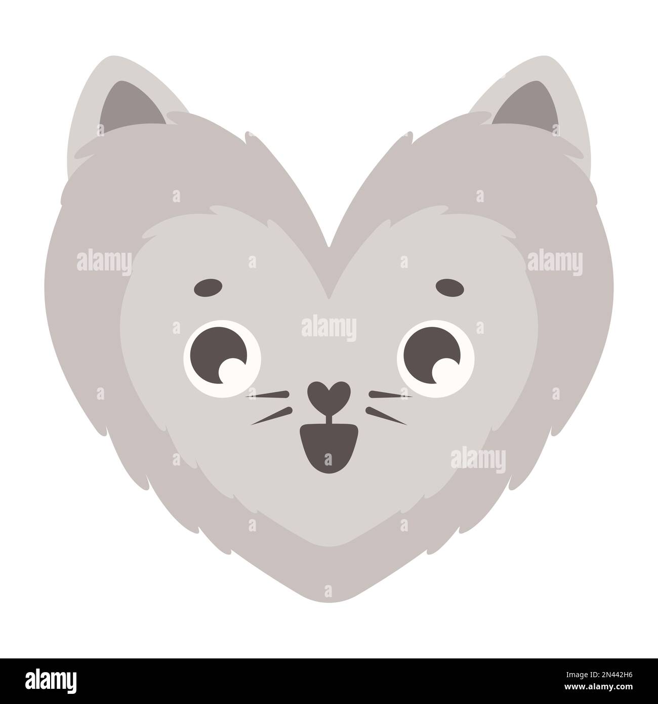 Funny fluffy cat head in the shape of a heart. Animal face. Kawaii ...