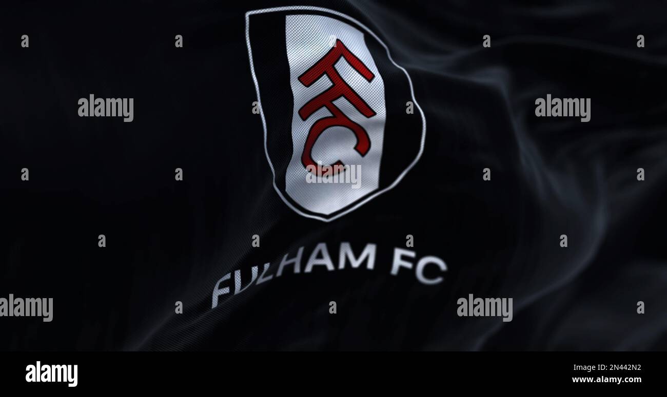 London, UK, jan 2023: flag of Fulham Football Club waving. Professional ...
