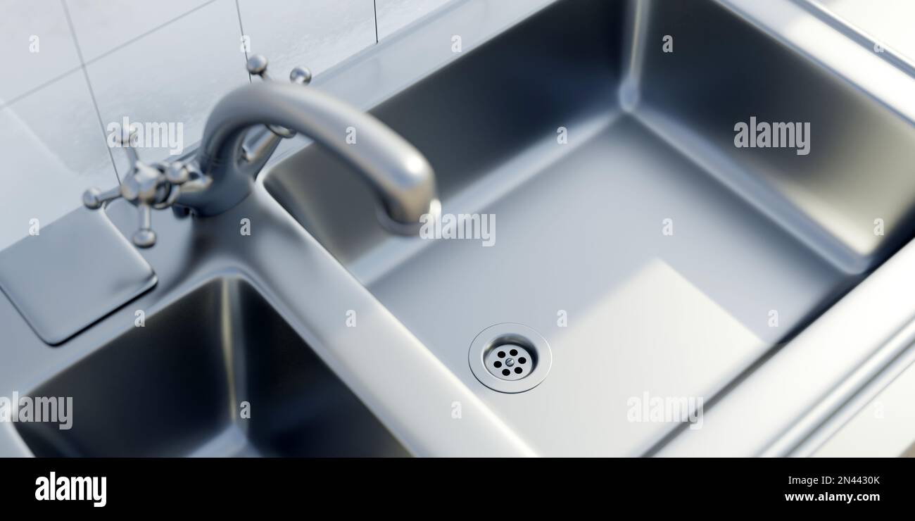 Stainless steel kitchen sink, modern new silver metal water faucet ...
