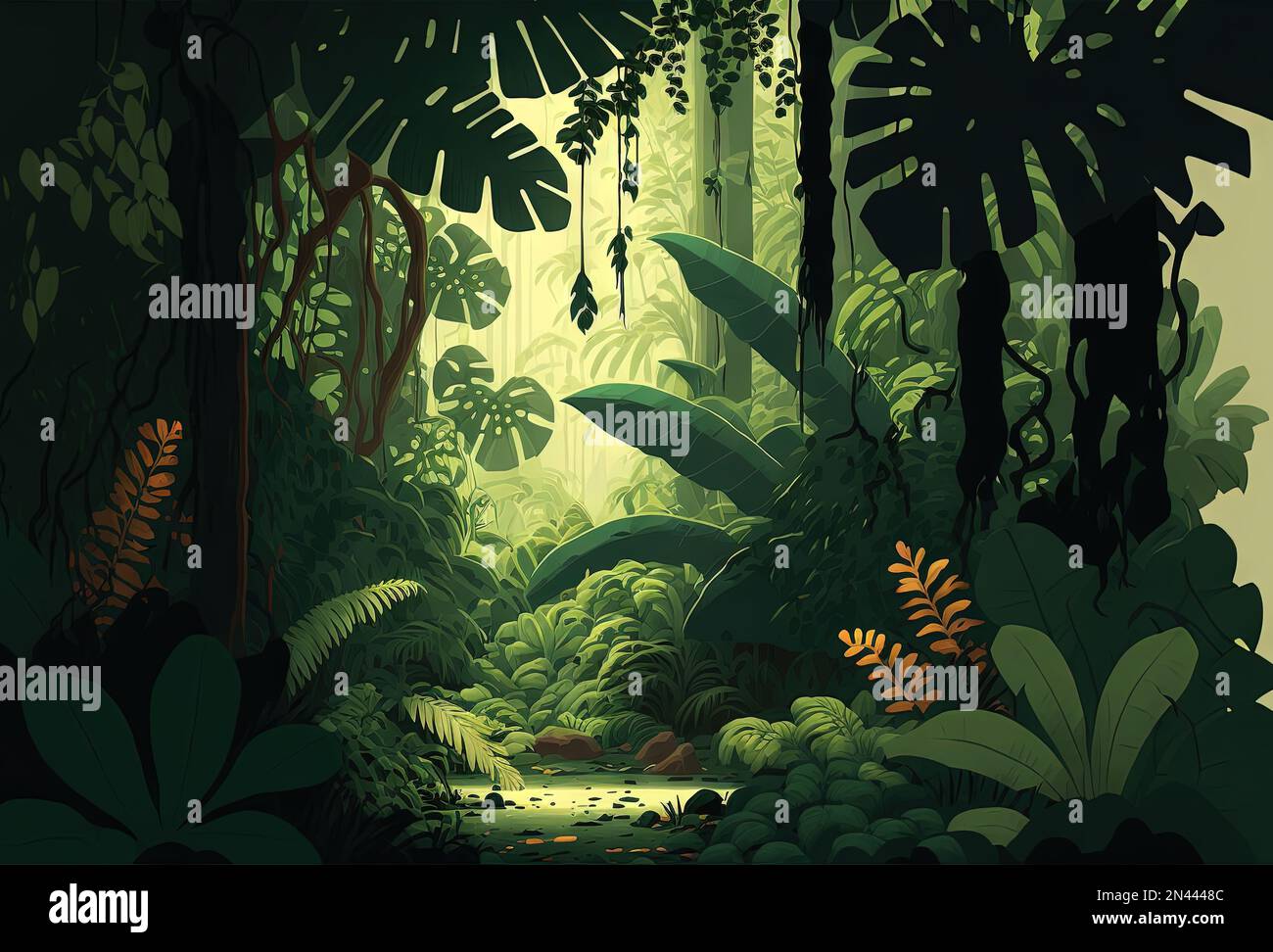 Lush green jungle with vines Stock Photo - Alamy