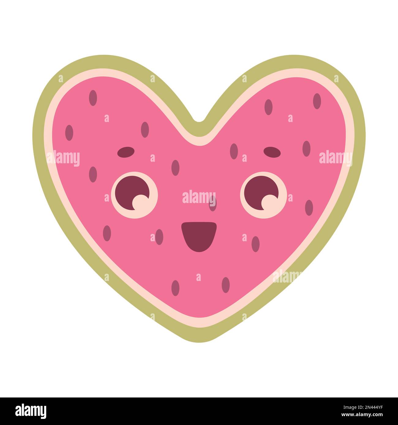 Kawaii watermelon in the shape of a heart. Funny summer character ...