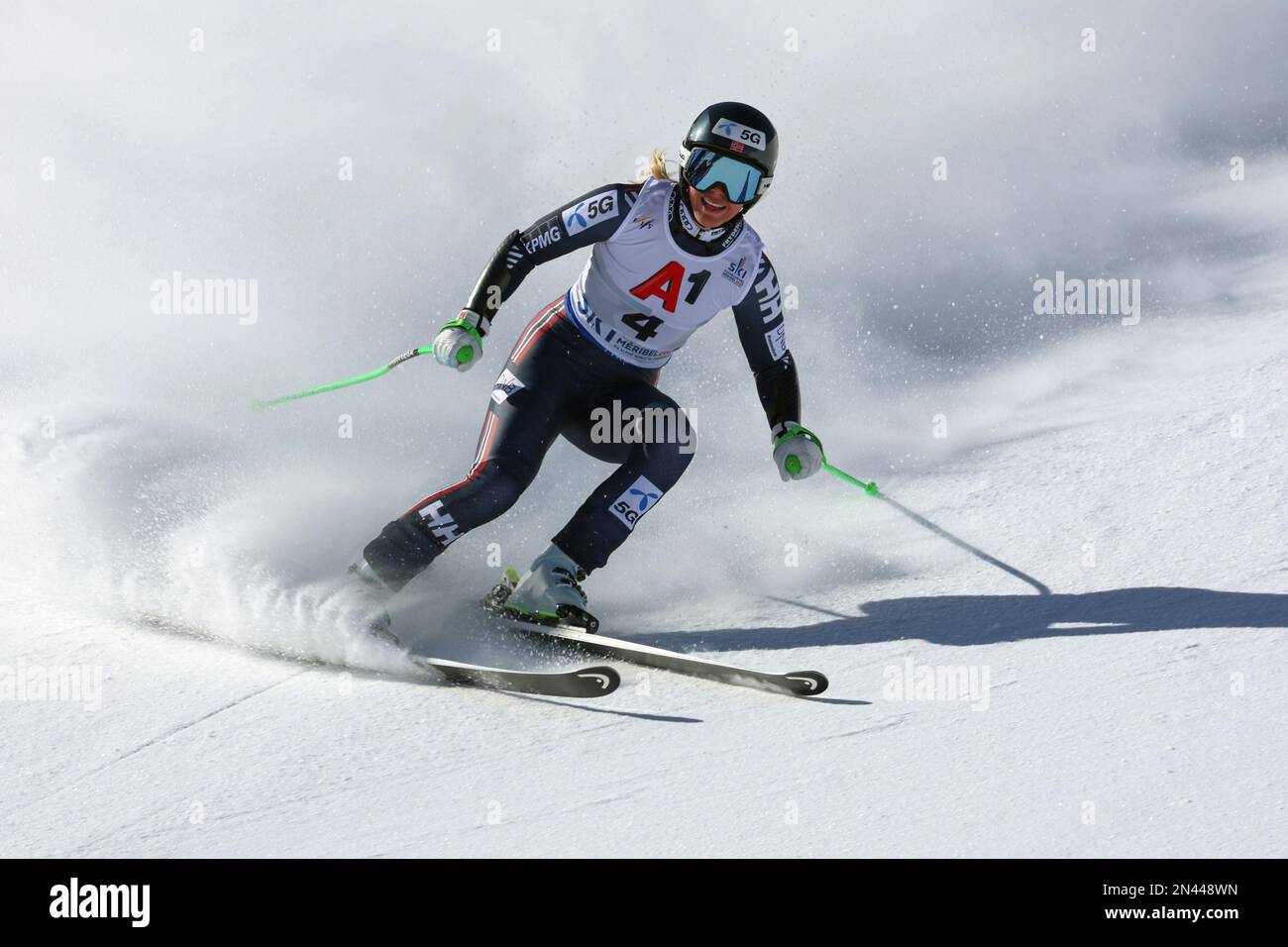 Norway's Kajsa Vickhoff Lie smiles as she arrives at the finish area of ...