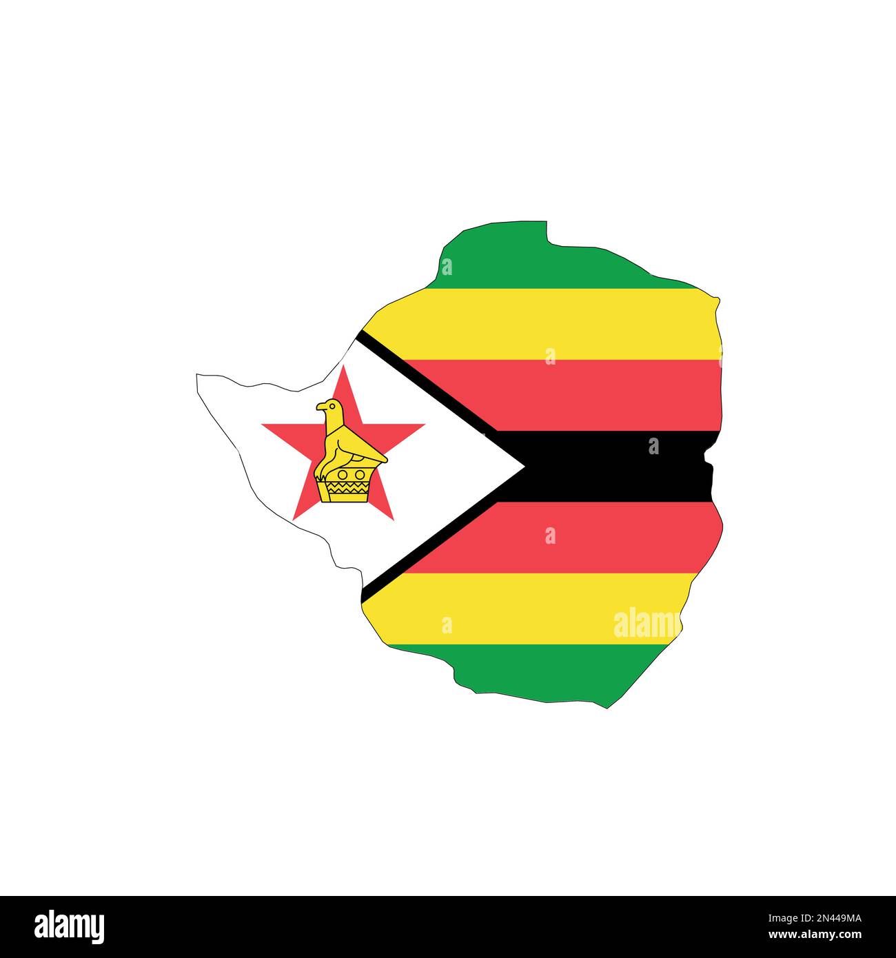Zimbabwe - national flag in a shape of country map silhouette with thin ...