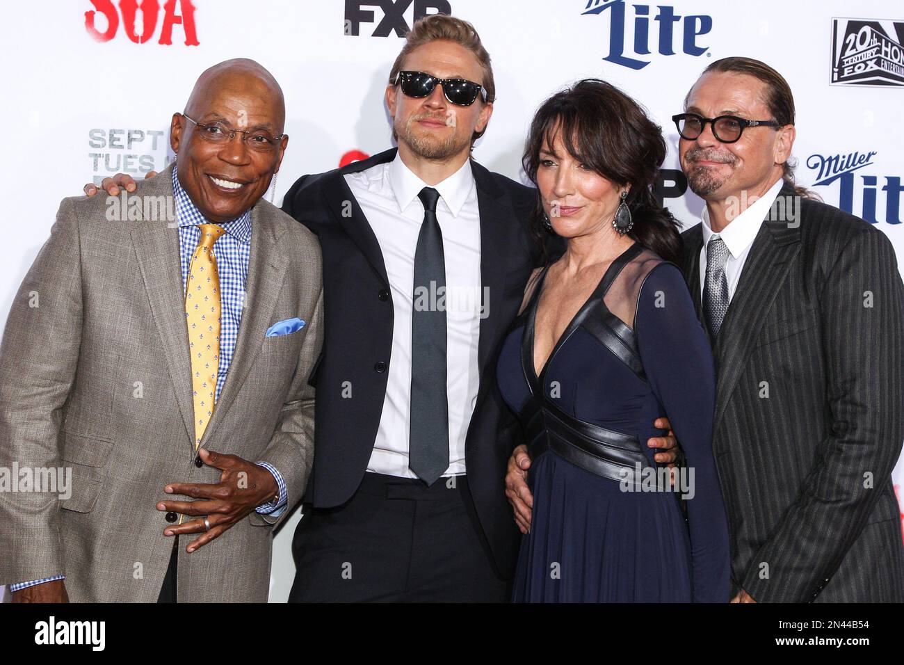 From left, Paris Barclay, Charlie Hunnam, Katey Sagal, and Kurt Sutter attend the LA Premiere ...