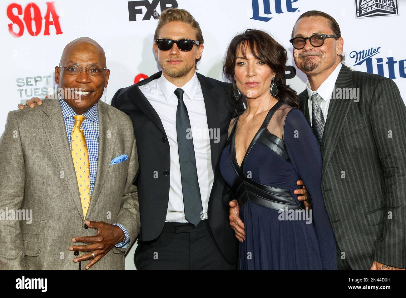 Paris Barclay, from left, Charlie Hunnam, Katey Sagal, and Kurt Sutter attend the LA Premiere ...