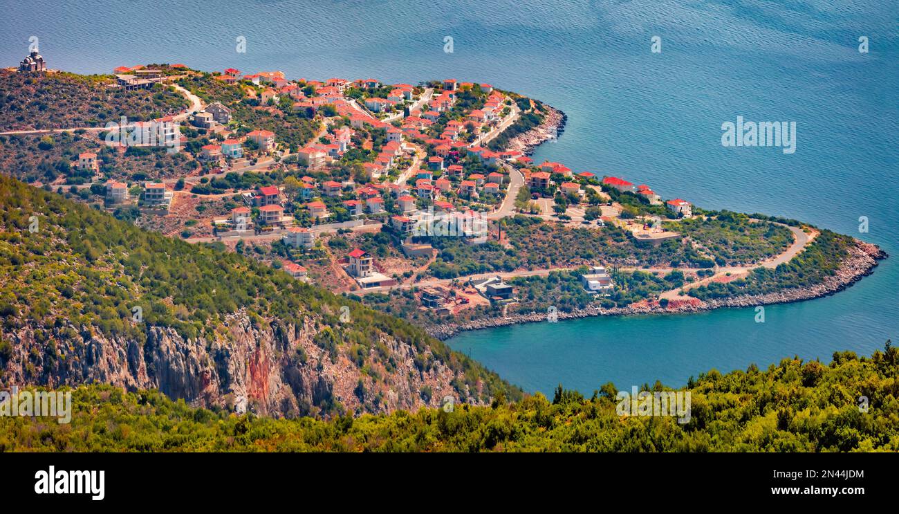 Aerial summer view of Arkadiko Chorio village. Spectacular outdoor ...