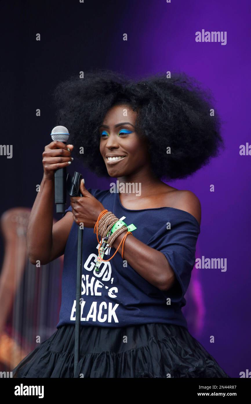 British singer Laura Mvula is seen performing on ship at Bestival at ...