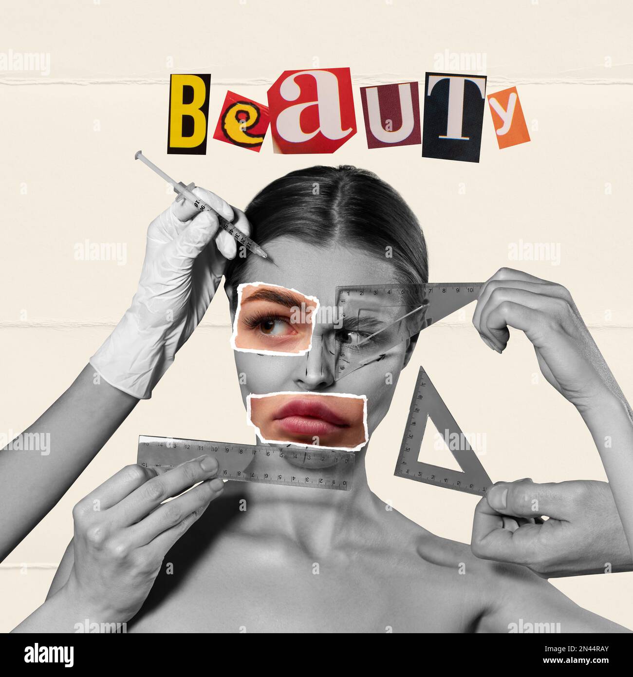 Contemporary Art Collage Modern Standards Of Beauty Young Girl Doing Cosmetological Injections