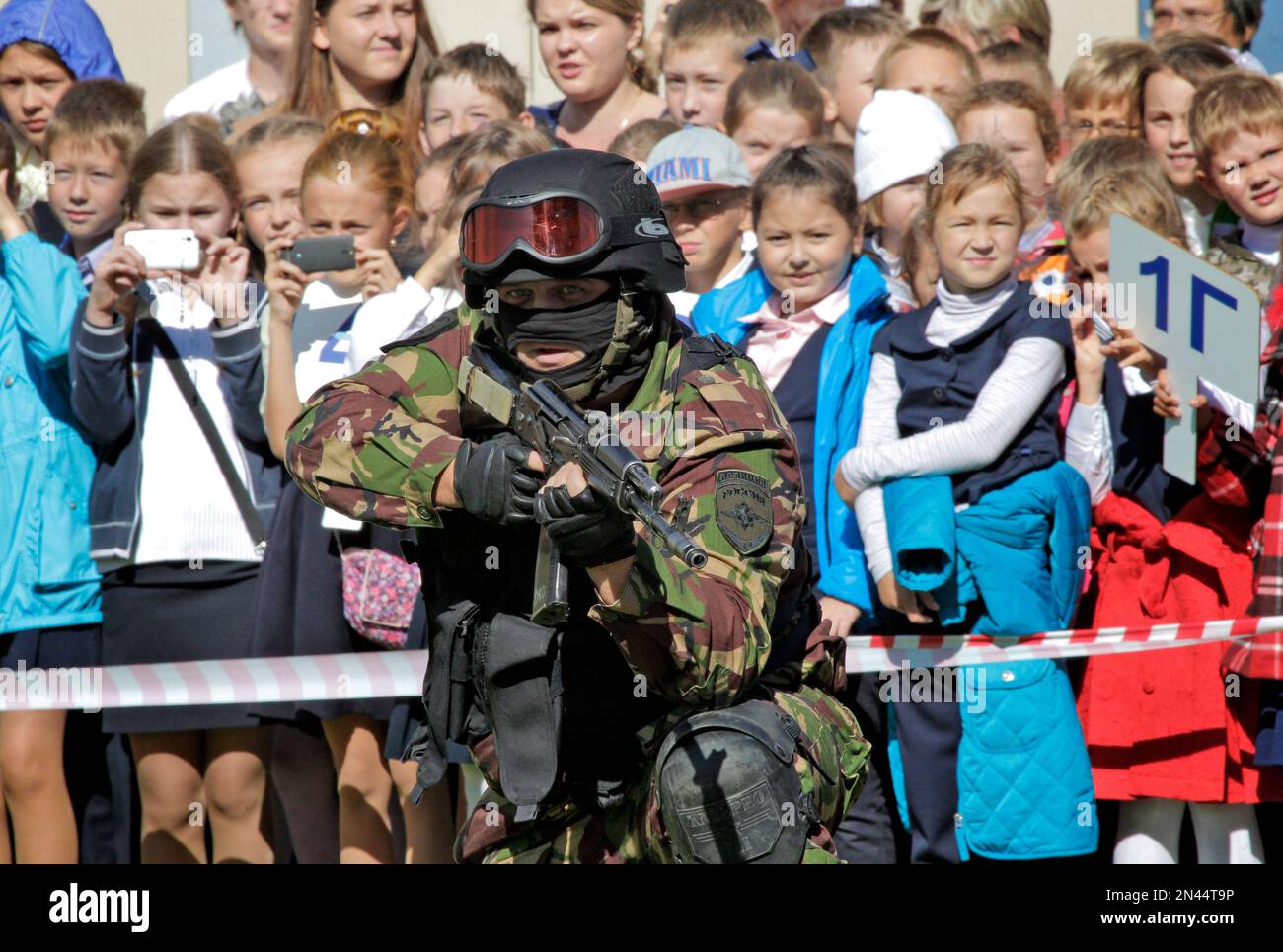 Russian riot police force (OMON) officers demonstrate their skills to ...