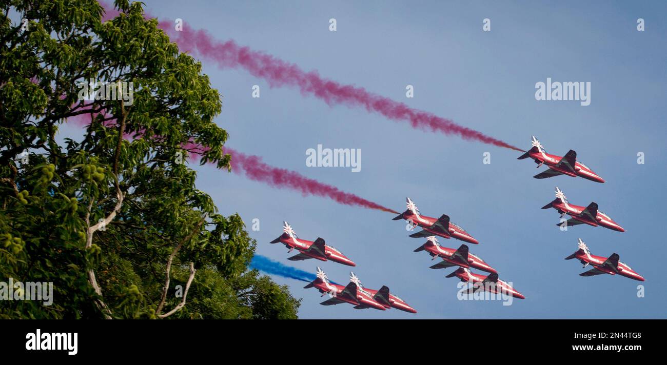 Military jets perform a fly-over during a NATO summit at the Celtic ...