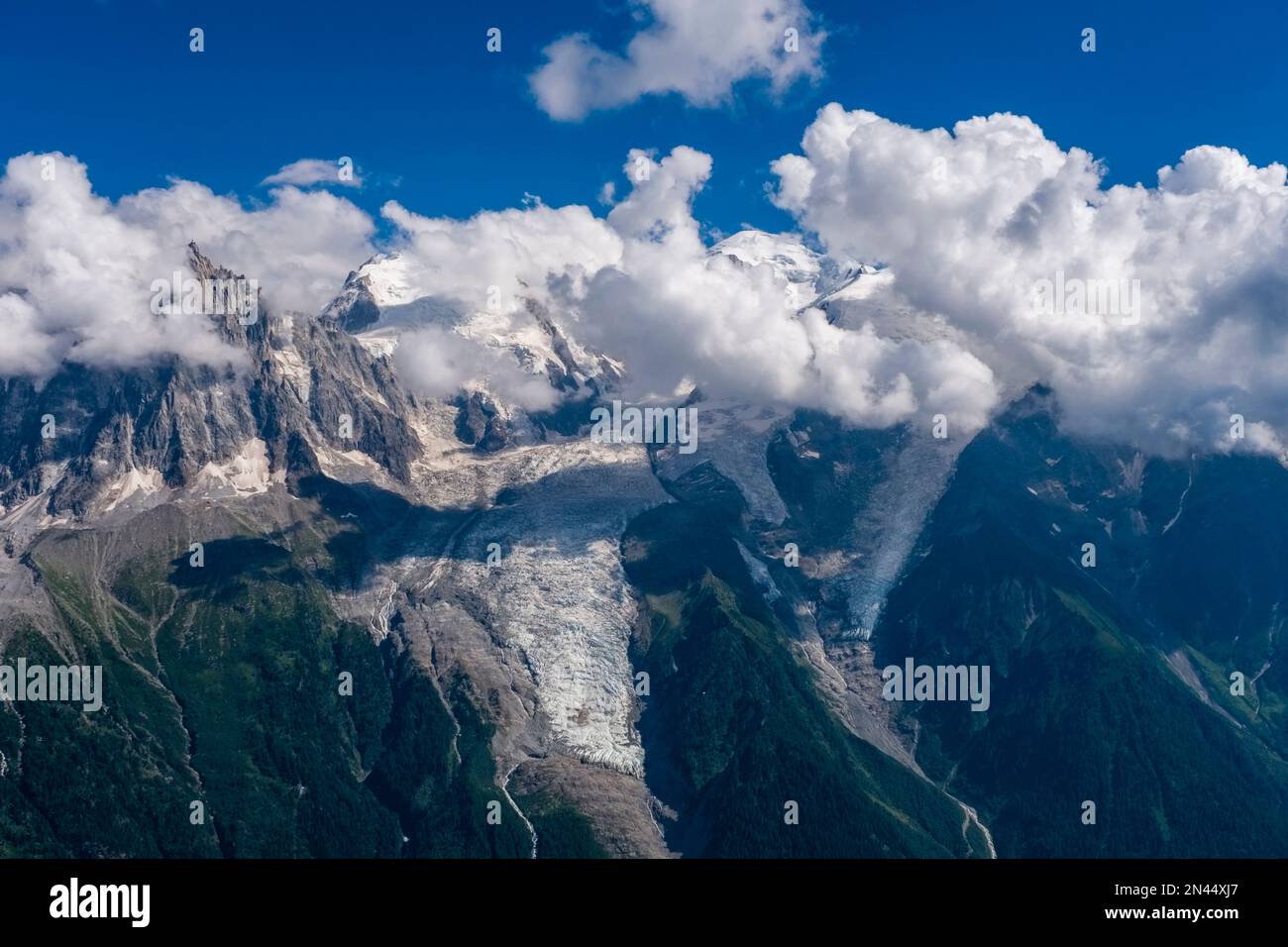 The summit of Mont Blanc and the Bossons Glacier, seen from Le Brevent ...