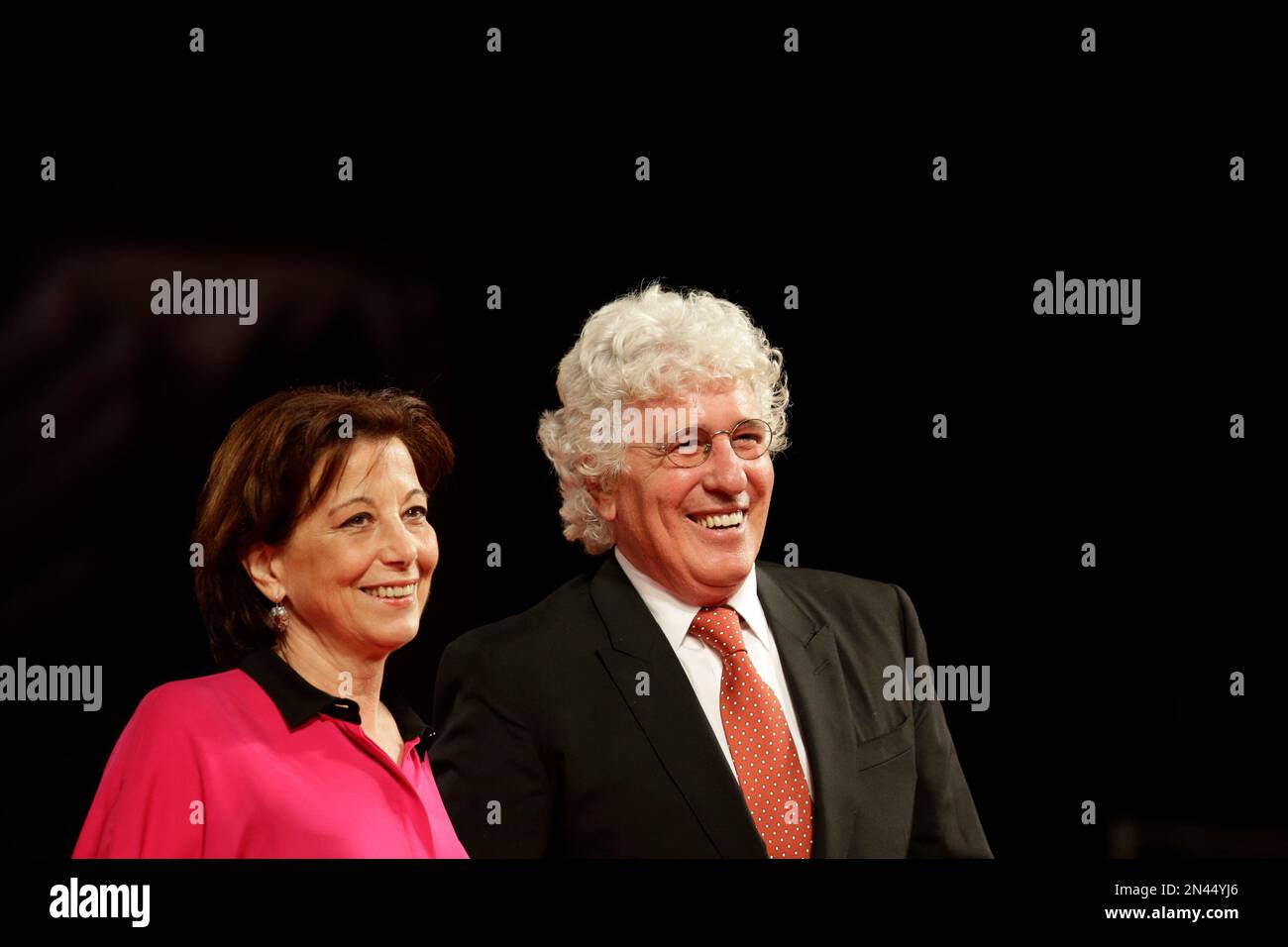 Actor Ninetto Davoli, right, and his partner Patrizia Carlomosti pose ...