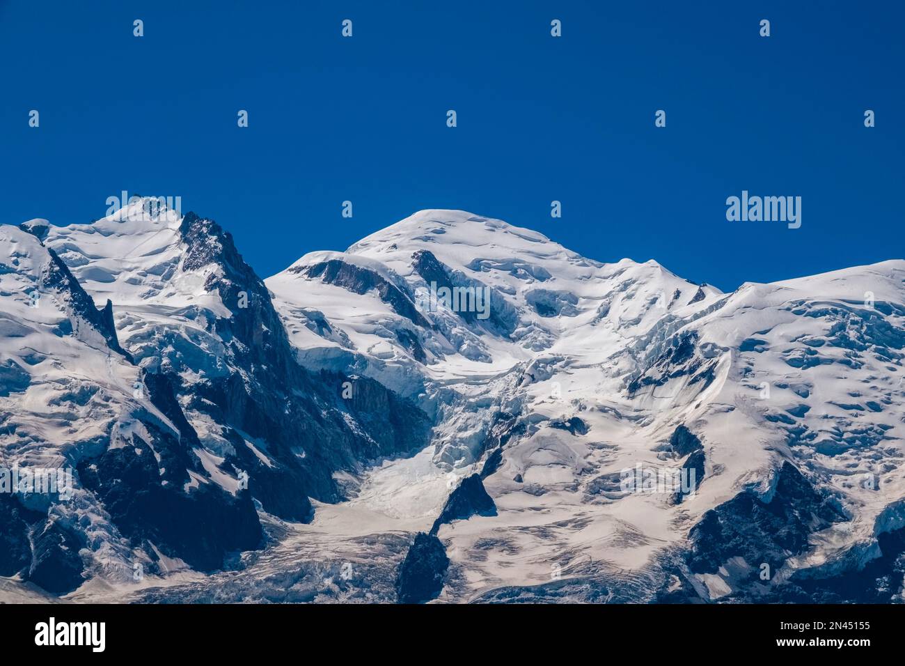 The summit of Mont Blanc and the Bossons Glacier, seen from Le Brevent ...